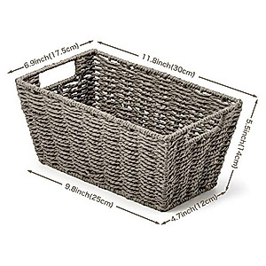EZOWare 3 Durable Paper Rope Woven Storage Baskets, Braided Multipurpose Organizer Bins with Handle for Kids Baby Closets, Room Decor, Dog Cat Toys, Gift Baskets Empty - Gray