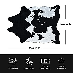 rugoo Black Faux Cowhide Rug 8.3 ft x 6.2 ft Cow Print Rug Faux Animal Skin Rug for Living Room Bedroom Nursery