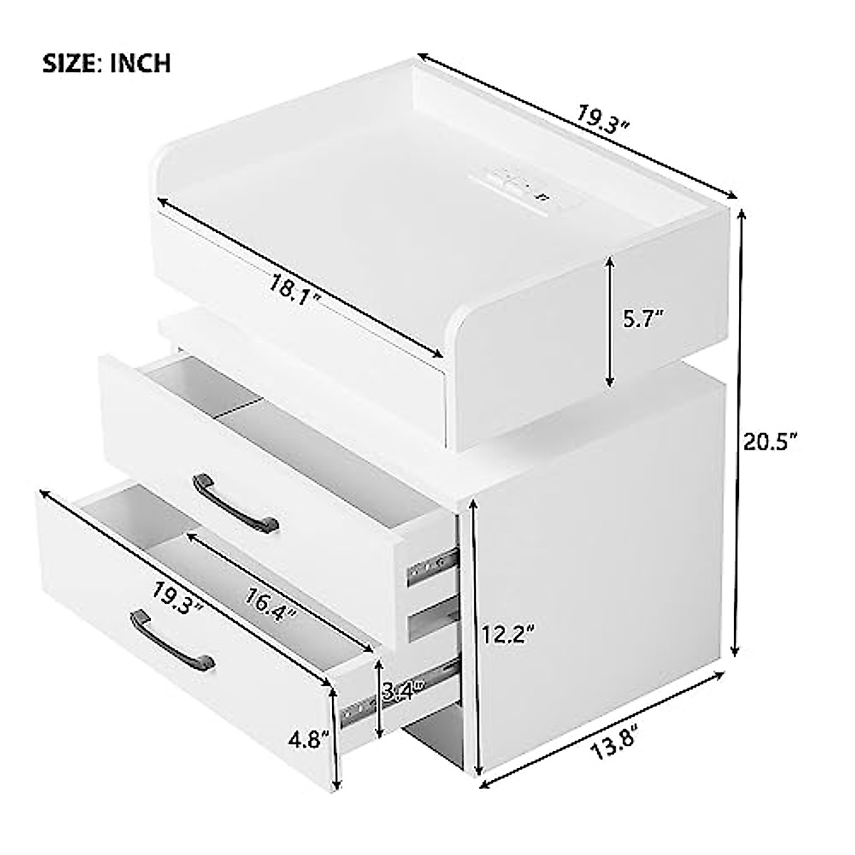 BKEKM Nightstands Nightstand Led Lights End Table MDF Bedside Table USB Ports Remote Control 2 Drawers Bedside Cabinet Home Bedside Dresser Well Made