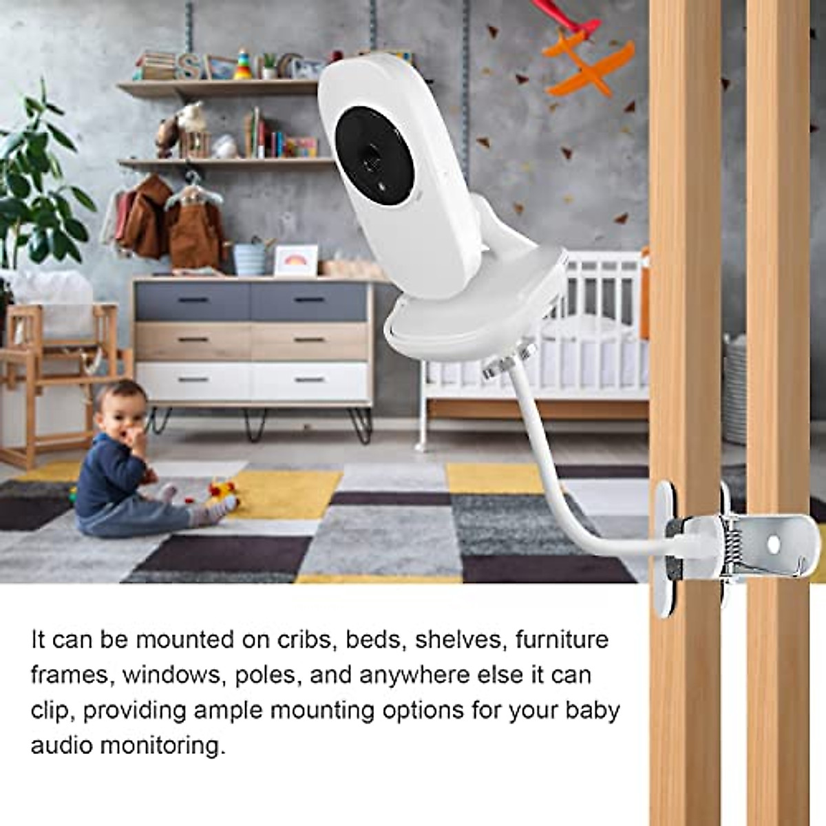 Flexible Baby Monitor Mount for VTech VM819 Baby Monitor Baby Camera Holder Stand Shelf, Versatile Twist Mounting for Crib Nursery Cot Shelves or Furniture, Baby Monitor Kits, White, No Drill