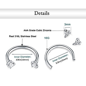FECTAS Cartilage Earring Stud Forward-Helix Earrings-Internal Threaded Labret Lip Medusa Piercing Ring 16G