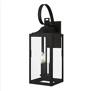 Home Decorators Havenridge 3-Light Matte Black Hardwired Outdoor Wall Lantern Sconce with Clear Glass