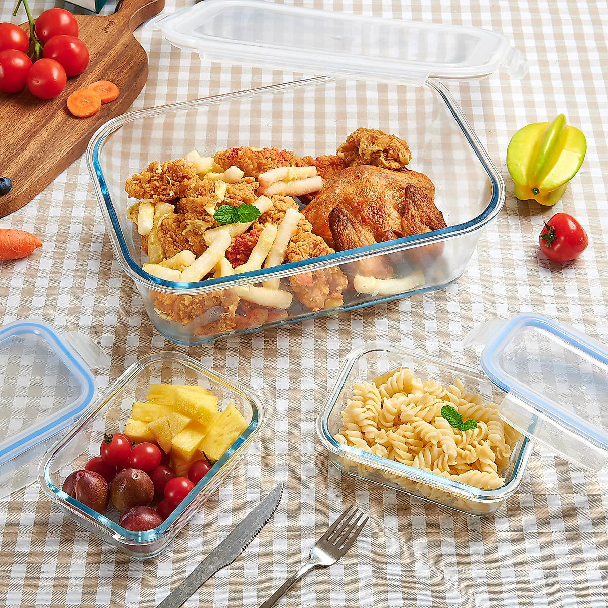 XXX-Large Glass Food Storage Container with Locking Lid 180OZ Family Size Party Size Extra Large Rectangle Glass Bowl Bakeware Baking dish with Airtight Lid Meal Prep Glass Container