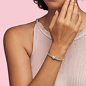 Pandora Jewelry - Moments Pave Heart Clasp Snake Chain Cubic Zirconia Bracelet - Gift for Her - Pandora Rose - 6.7"