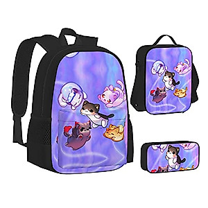 Anime cat theme backpack set 3d Light Weight Bookbag 3 pice with lunch box lunch bag And pencil case pencil bag For Girls