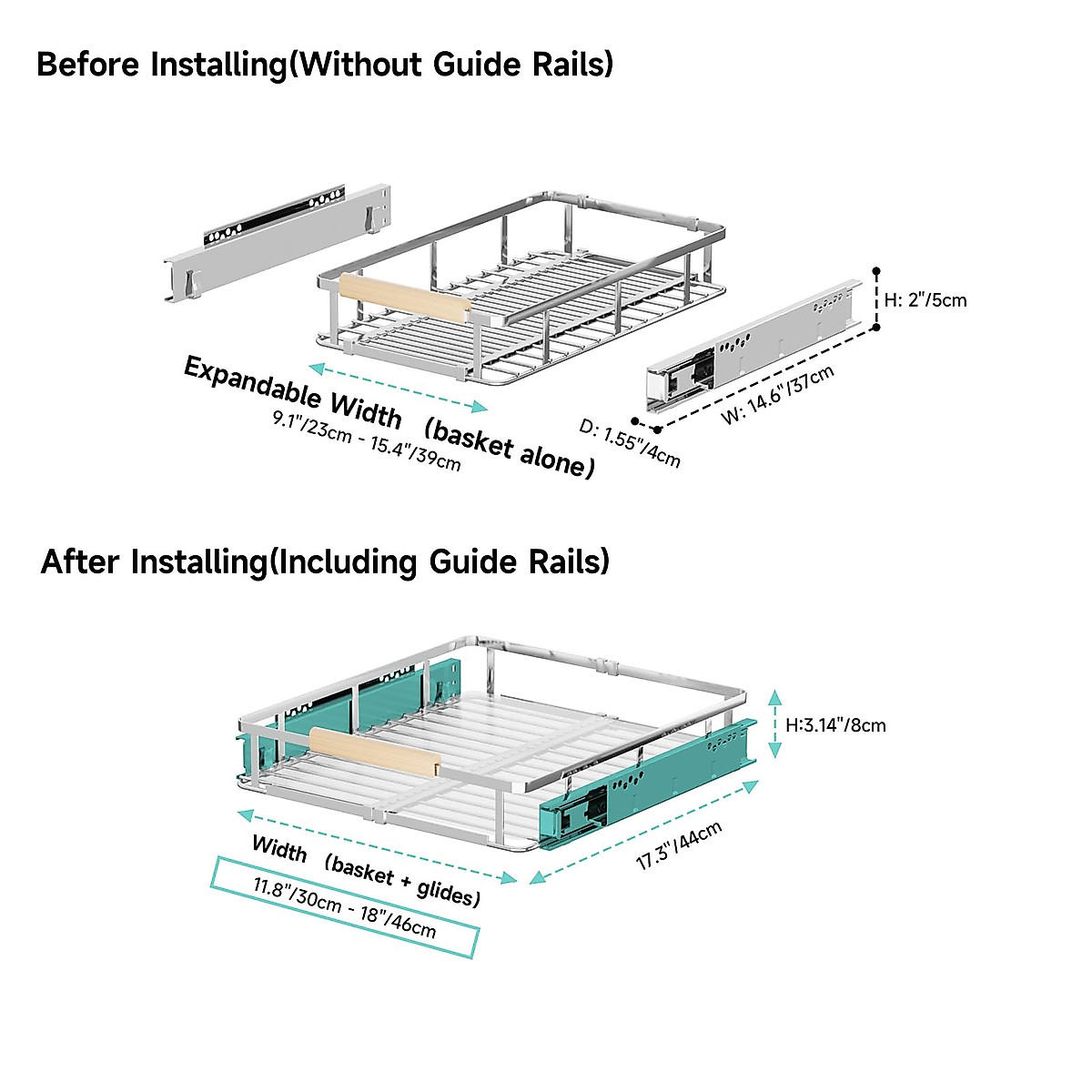 jkxoo Expandable Pull Out Cabinet Organizer, Closet Organizers and Storage 11.8~18''W x 17.3''D Heavy Duty Under Sink Storage Basket Slide Out Cabinet Shelves for Kitchen, Bathroom, Pantry