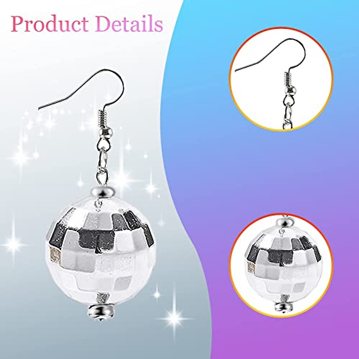 Disco Ball Earrings for Women Disco Earrings for Women Silver Mirrorball Earrings 70s Earrings Easy Match Disco Outfits Women Disco Accessories 70's Halloween Earrings for Women's Costume Accessories