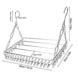 KJAOYU Stainless Steel Sock Drying Rack with 36 Clips,Clothes Drying Rack - Stainless Steel Socks Shoes Hanger Organizer with 36 Clips for Balcony
