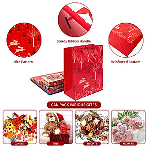 Novnsoi 24 PCS Gift Bags for Wrapping Holiday Gifts, Recyclable Festival Bags with Snowman, Reindeer, Christmas Bell/Tree, Snowflake, Gin Design - Bulk Set,6 X-L,6 Large,6 Medium,6 Small