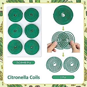 Citronella Coils, 48 PCS Citronella Incense with Coil Holder, Suitable for Outdoor Use, Pool Side, Patio, Porches