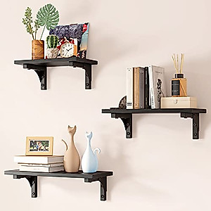 EZFurni Floating Shelves Wood for Wall,Set of 3 Rustic Floating Shelves for Storage,Wider Shelving Wall Mounted for Kitchen, Bedroom, Bathroom,Black