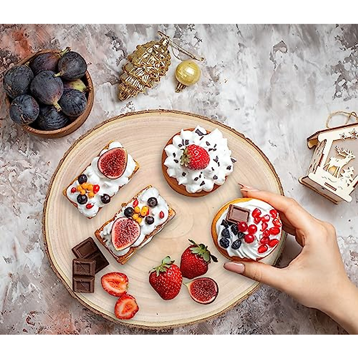 POMINEL Wood Cake Stand with Cake Cutting Set Wooden Cake Stands Rustic Wedding Cake Stand Wood Slice Cake Stand for Dessert Table, Plant Display for Family Gartering, Wedding Receptions