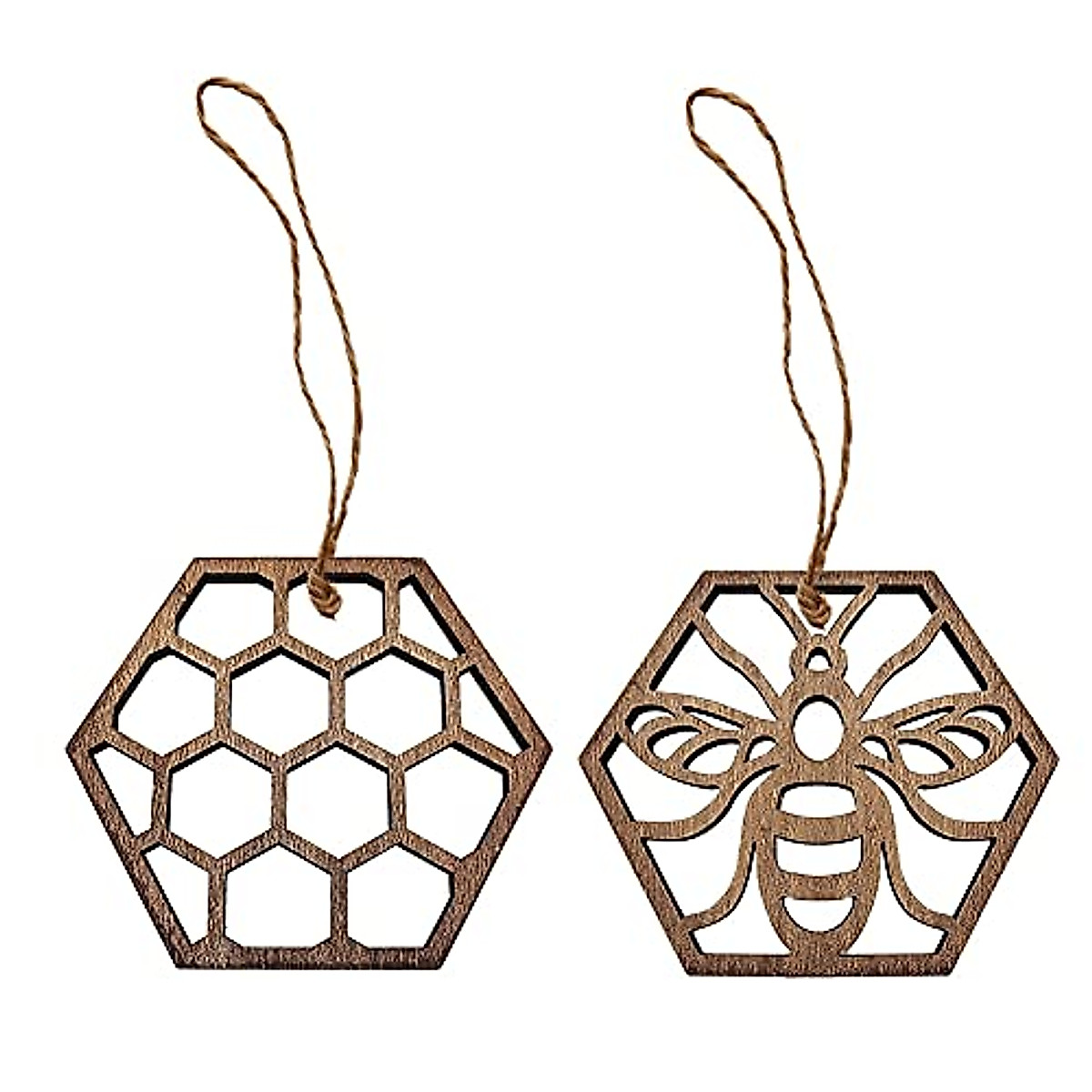 10Pcs Wooden Coaster Hollow Hex Wooden Cup Cushion Honeycomb Design Cup Pad Wall Art Decoratiob for Bee Lovers Collection Housewarming Gift Coffee DIY Bar Home Decor(10Pcs, Bees)