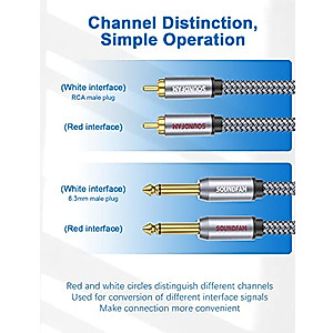 SOUNDFAM RCA to 1/4 Cable，Dual RCA to Dual 1/4 inch TS Stereo Audio Interconnect Cable，Dual 6.35mm to Dual RCA/Phono Patch Cable-Grey(3.3Feet/1M)