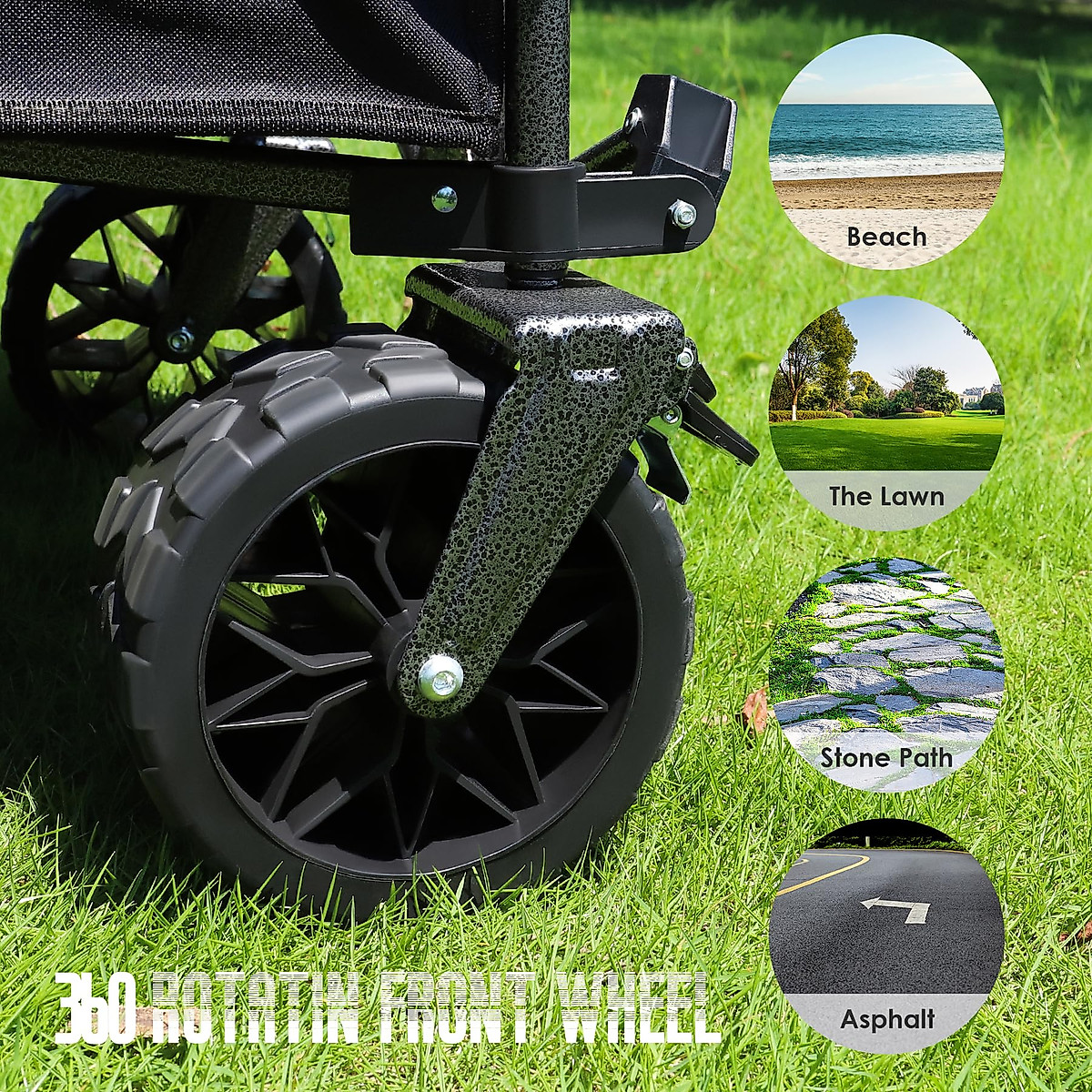 Famiry Collapsible Folding Wagon Cart Heavy Duty Foldable, Beach Wagon with Big All-Terrain Wheels for Sand, Outdoor Wagon Heavy Duty Folding for Camping Garden Sports, Black