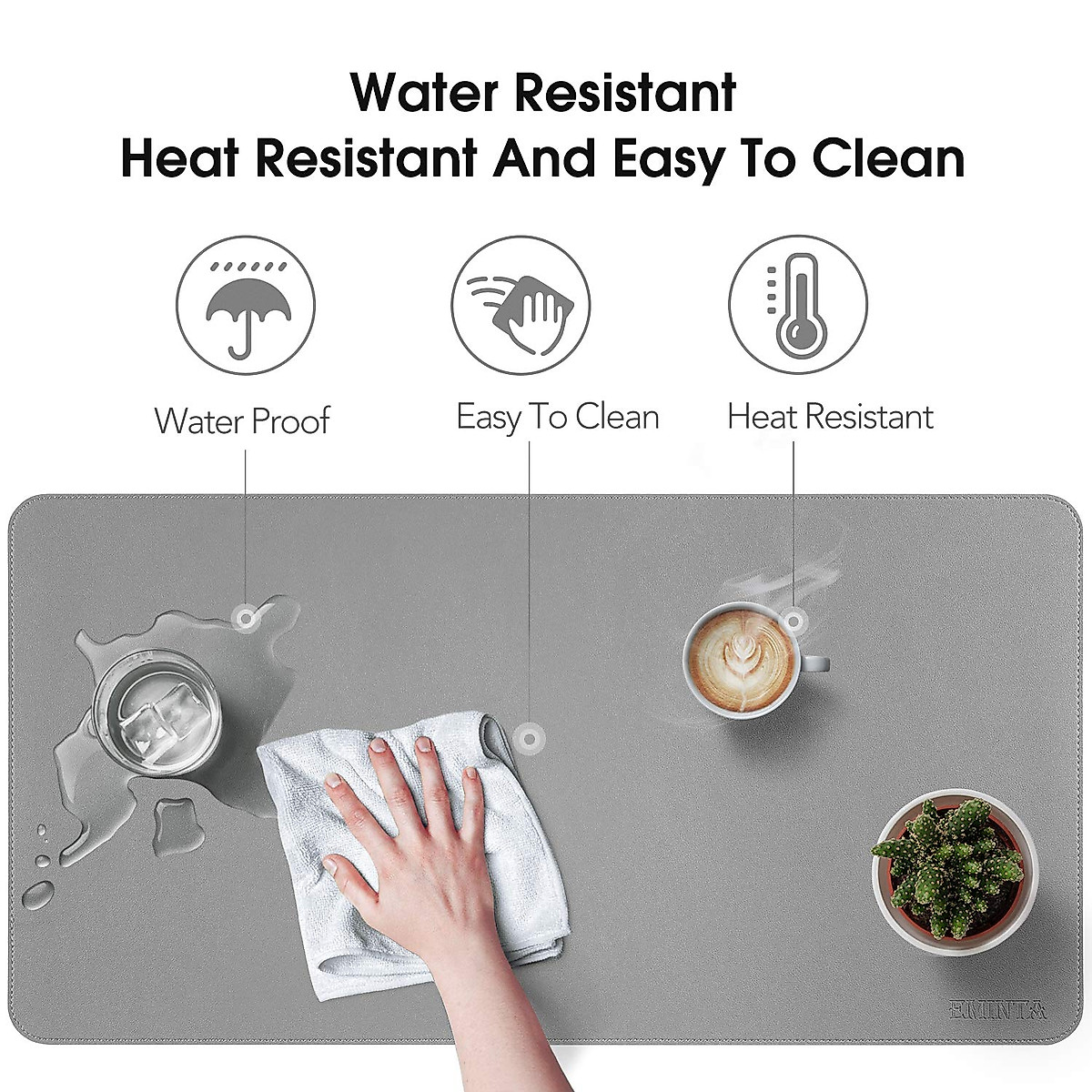 EMINTA Dual Sided Office Desk Pad, New Upgrade Sewing Waterproof PU Leather Large Mouse Mat Desk Blotter Protector, Ultra Thin Desk Writing Mat for Office/Home (Gray/Silver, 31.5" x 15.7")