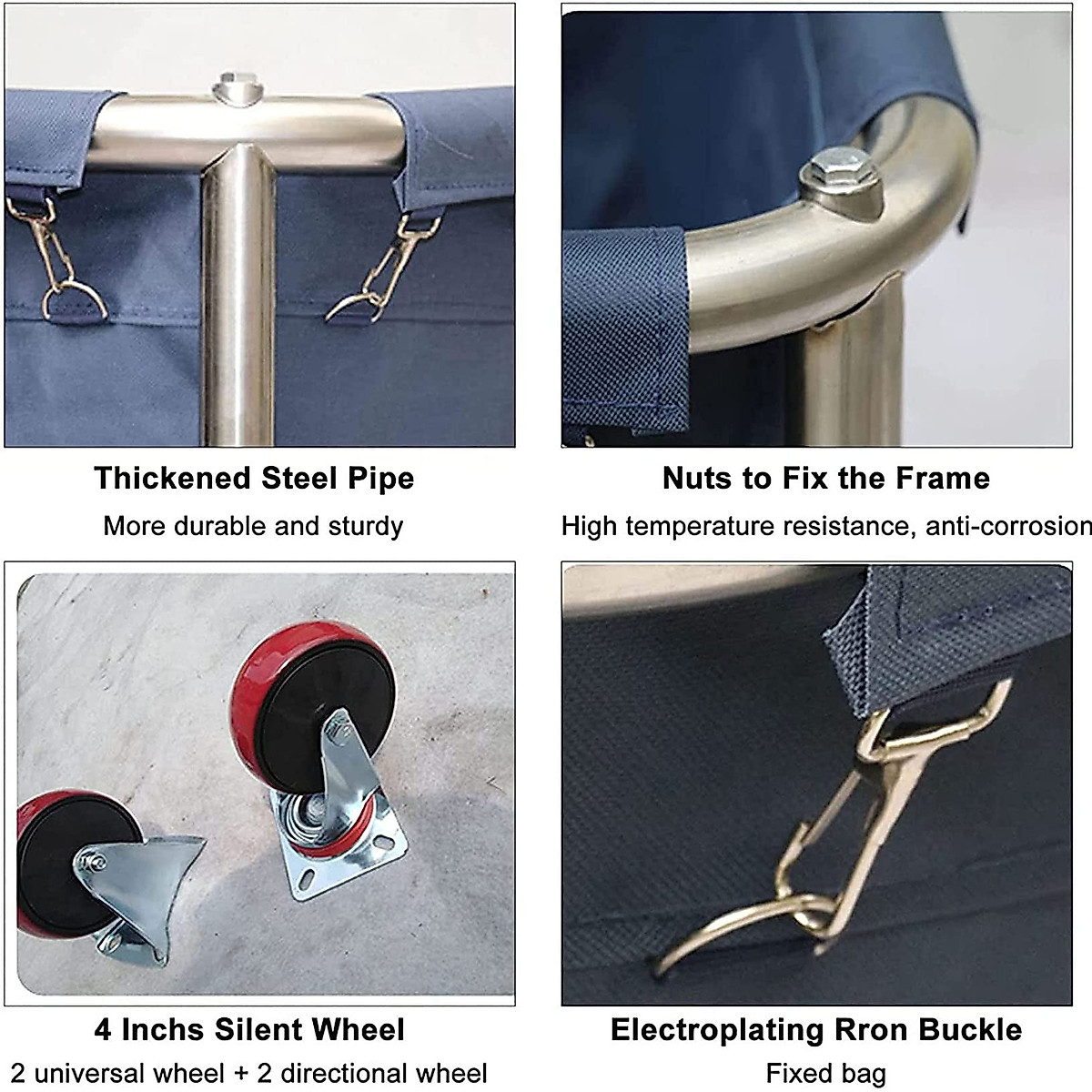 Large Laundry Cart,Industrial Commercial Rolling Laundry Cart Dirty Clothes Bin with Wheels,Heavy Duty Canvas Hamper,10 Bushel,Blue,260LBS Load Laundry Cart (Blue A)