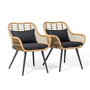 JOIVI Outdoor Patio Wicker Chairs Set of 2, Rattan Dining Chairs with Cushion and Armrest, Porch Chairs Outdoor Seating with Iron Frame, Balcony Furniture for Apartments, Lawn, Backyard, Garden, Black