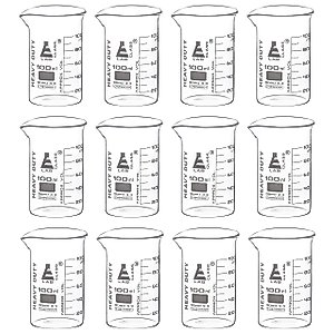 EISCO 12PK Heavy Duty Beakers, 100ml - 5mm Thick, Uniform Walls - Superior Durability & Chemical Resistance - White Graduations - Borosilicate 3.3 Glass