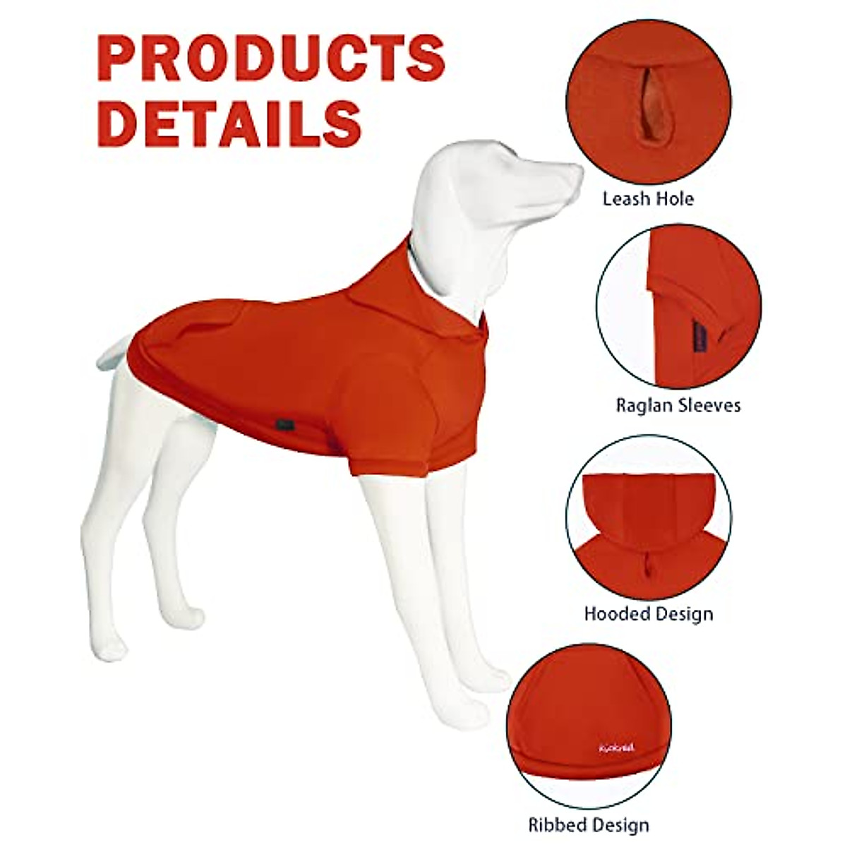 Kickred 2 Pieces Basic Cotton Dog Hoodie Sweater, Soft Pet Clothes Dog Sweatshirts, Dog Outfit Coat Pullover with Pocket and Leash Hole for Small Medium Large Dogs, L