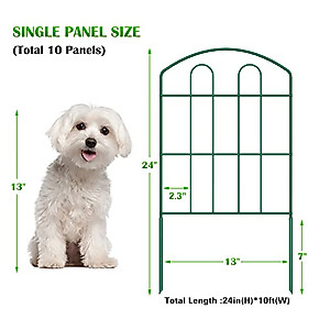 10 Pack Decorative Green Garden Fence Outdoor 24'' (H) x 10' (L) Coated Metal RustProof Landscape Wrought Iron Wire Border Folding Fences Flower Bed Fencing Animal Barrier Section Panels Decor