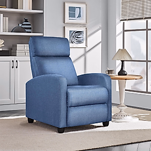 Yaheetech Fabric Recliner Chair Sofa Ergonomic Adjustable Single Sofa with Thicker Seat Cushion Modern Home Theater Seating for Living Room Light Blue