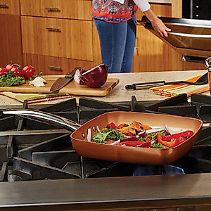 Copper Chef 9.5 Inch Square Frying Pan - Skillet with Ceramic Non Stick Coating. Perfect Cookware For Saute And Grill