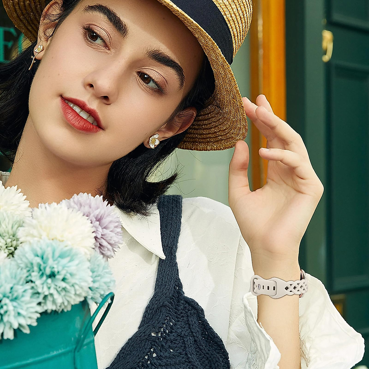 6 Pack Braided Silicone Bands Compatible with Apple Watch Band/iWatch Bands Women 38mm 40mm 41mm 44mm 45mm, Slim Replacement Strap Breathable Sport Wristband for iWatch Series 9 SE 8/7/6/5/4/3/2/1