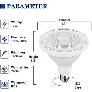 BESLAM PAR38 17W LED Flood Light Bulbs, E26 Base, 150W Equivalent, 2700K Warm White Spotlight, 1700lm, 25° Beam Angle, UL Listed, Dimmable 2-Pack for Patio Landscape