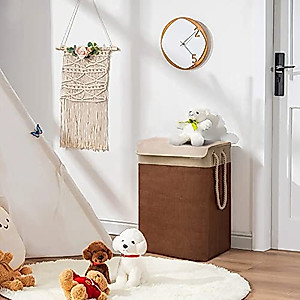 YOUDENOVA Collapsible Laundry Basket with Lid, 80L Clothes-Hamper for Bedroom with Handles, Freestanding Hamper with Lid, Foldable Laundry Hamper for Baby, Towels Blankets Toys Organizer. Brown