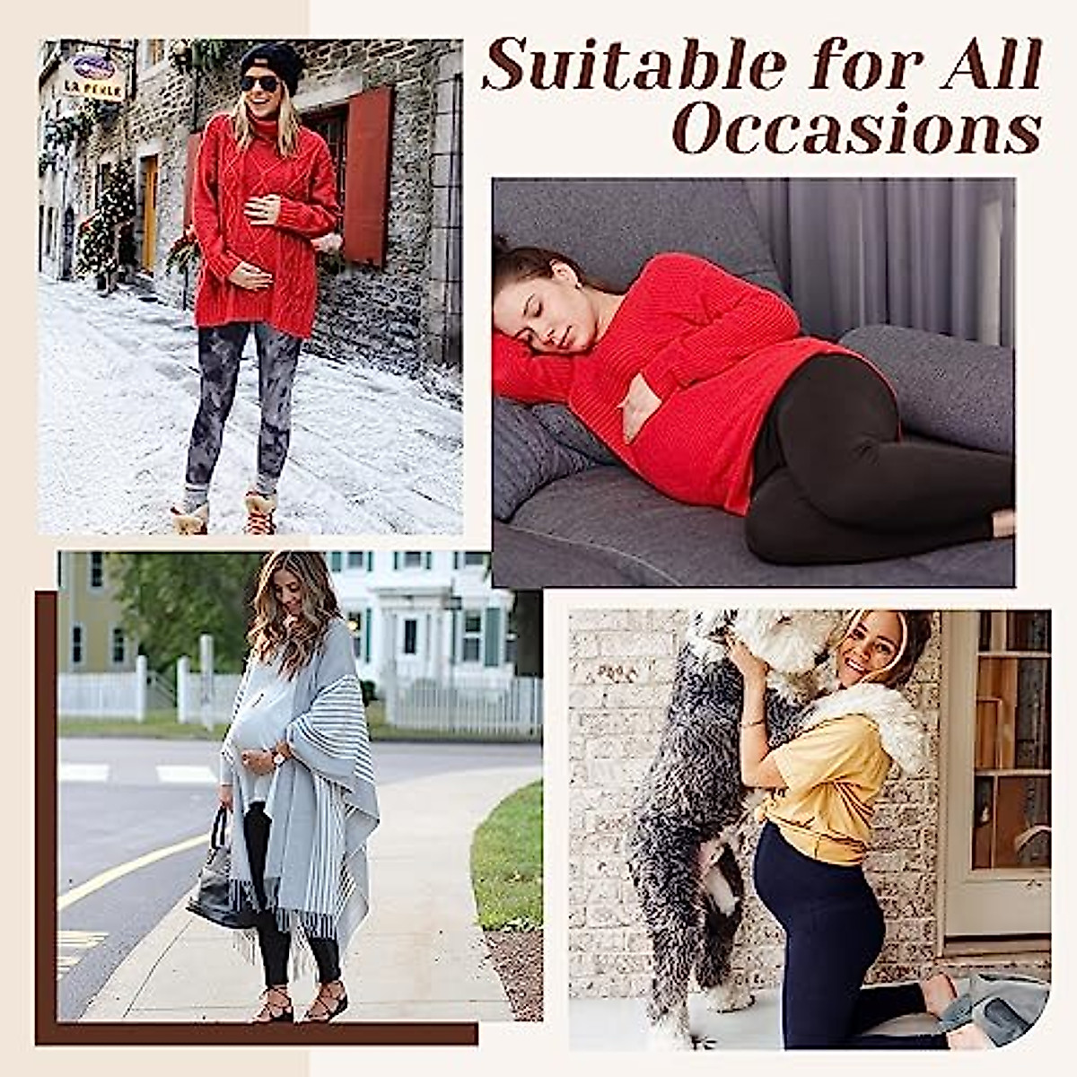 Happy.angel 2 Pack Maternity Fleece Lined Leggings Over The Belly, Womens Black Workout Yoga Pregnancy Pants with Pockets Black Small