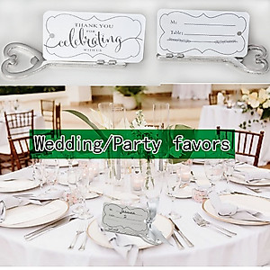 Aokbean 50pcs Place Card Holder Heart Shaped Key Bottle Opener for Wedding Party Table Name Cards Guest Gift with French Ribbon