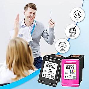 64XL Ink Cartridges Combo Pack Replacement for HP 64 XL Ink Remanufactured for HP Envy Photo 7858 7855 7155 6255 6252 7120 6232 7158 7164 7950e Tango X Smart Series Printer(1 Black, 1 Tri-Color)