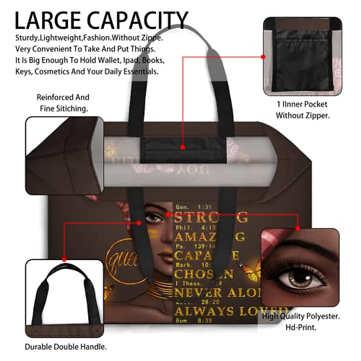 African American Women Tote Bags - Black Women Shoulder Bag Afro Black Girl Magic Satchel Handbags For Beach Gym School Travel