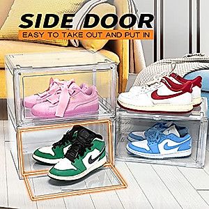 DAYOOH Shoe Boxes Clear Plastic Stackable Clear Sneaker Acrylic Sneaker Display Case Magnetic Shoe Organizer Containers with Lids Caja De Zapatos Transparente - 10Pack Size 15