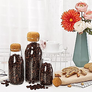 Youeon 3 Pack Glass Jars with Cork Lid, 5/10/24 Oz Glass Storage Containers, Clear Candy Jars, Small Glass Carafe With Cork Stopper, Multi Use for Coffee, Tea, Sugar, Spice, Drinks