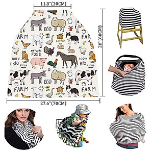 Framhouse Cartoon Animals Baby Nursing Cover for Breastfeeding, Breathable Stretchy Nursing Scarf Carseat Canopy for Boys or Girls Stroller Car Seat Covers Farm Animal