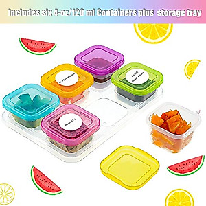 24 Pieces Baby Food Storage Freezer Containers, 4 oz Plastic Baby Food Jars with Leakproof Lids, Small Baby Blocks Snack Containers and White Sticker Label for Infant Babies