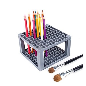 AKOAK 1 Pack 96-hole Square Plastic Pen Holder Multi-function Detachable Pen Holder Storage Art Supplies, Makeup Brushes etc (gray)