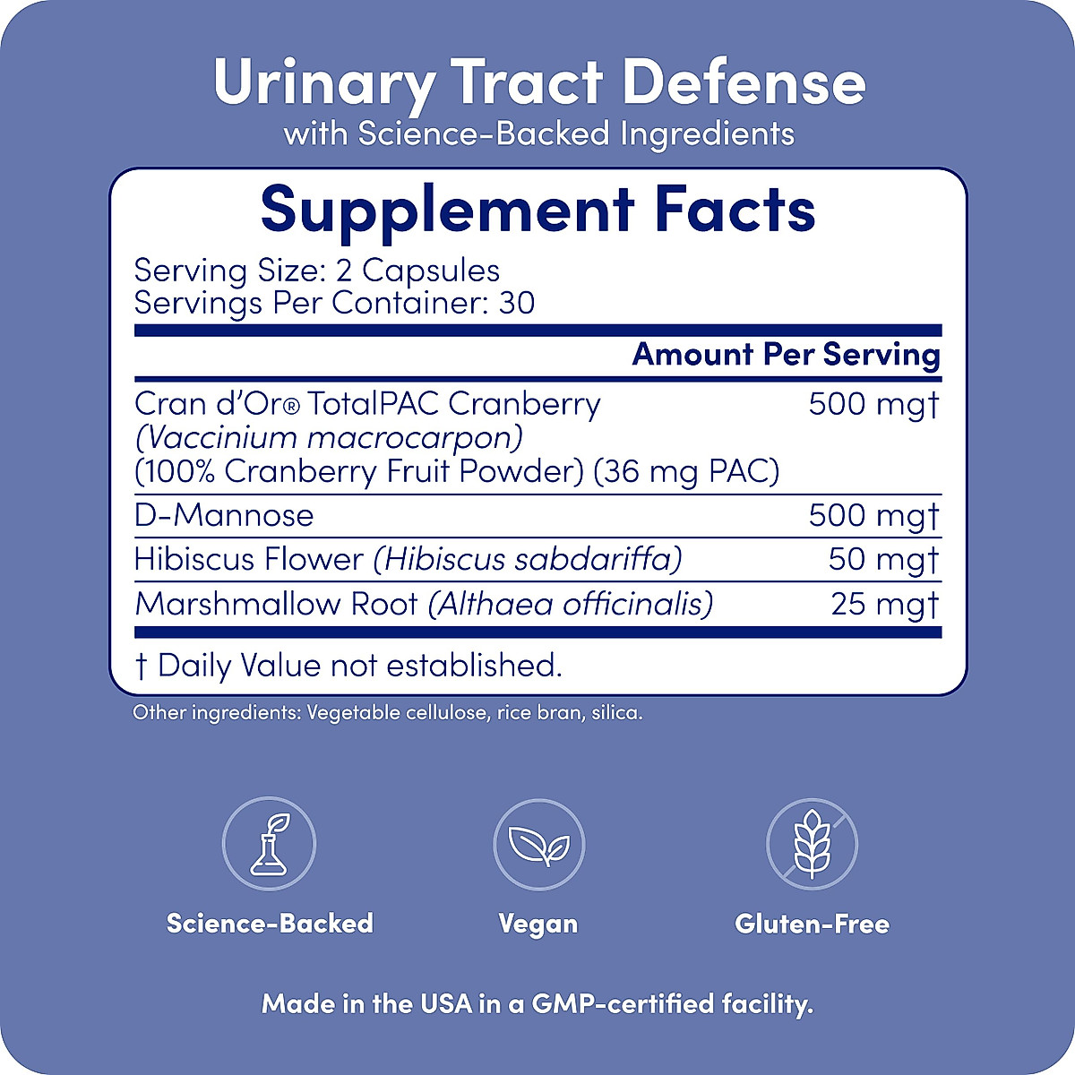 UT-Fem Protection - Urinary Tract Defense for Women, 3-in-1 Daily Defense Formula to Protect Urinary Tract Health, D-Mannose, Cranberry + Hibiscus, Natural Supplement - 60 Vegan Capsules