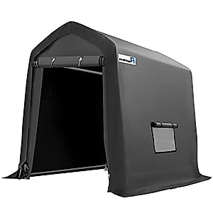PEAKTOP OUTDOOR 6X8ft Heavy Duty Storage Shelter with 2 Roll-Up Side Windows，Waterproof and UV Resistant Outdoor Tent Tarp Sheds for Bike, Motorcycle, Garden Tools，Gray