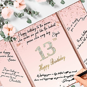 Crenics Rose Gold 13th Birthday Decorations, Creative 13th Birthday Guest Book Alternative, Large 13th Birthday Signature Book 12" x 18", Great 13 Years Old Birthday Gifts for Girls