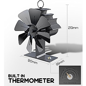 ADIUPUL Wood Stove Fan【2023 New 8-Blade】 Fireplace Fan,Heat Powered Stove Fan,Heated Fan Noise-free,Built-in Temperature Gauge,Circulating Warm Air,Eco Fan for Wood Burning Stove/Log Burner/Pellet