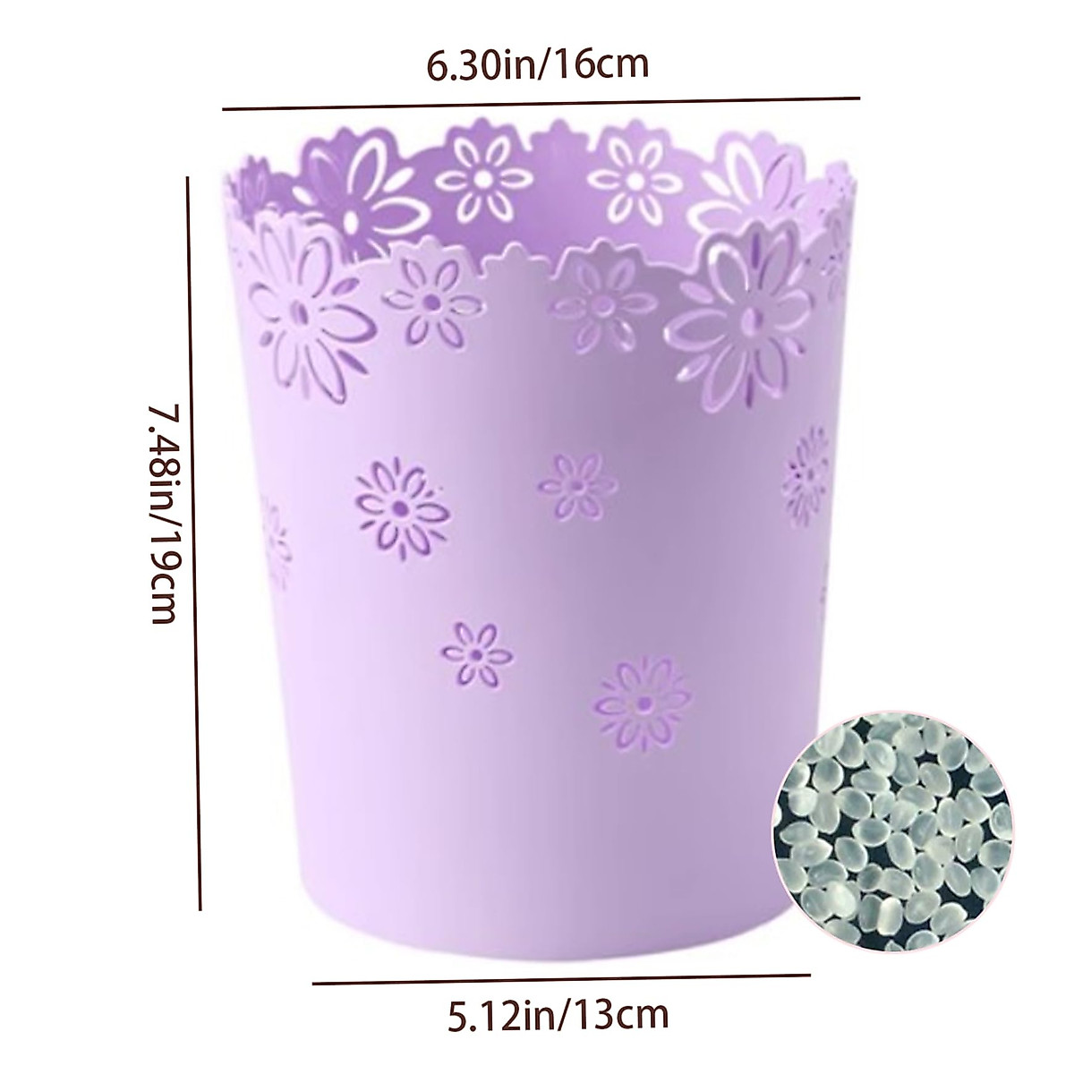 Comebachome Plastic Trash Can, Waste Paper Bin Flower Lace Waste Basket Round Rubbish Bin Hollow Garbage Can for Bedroom Bathroom Kitchen Office (Purple/S)