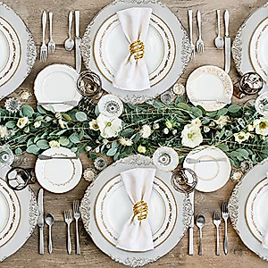 MAONAME Antique White Charger Plates, Round Antique Plate Chargers for Dinner Plates, 13" Plastic Charger for Plates, Wedding Table Setting, Set of 6