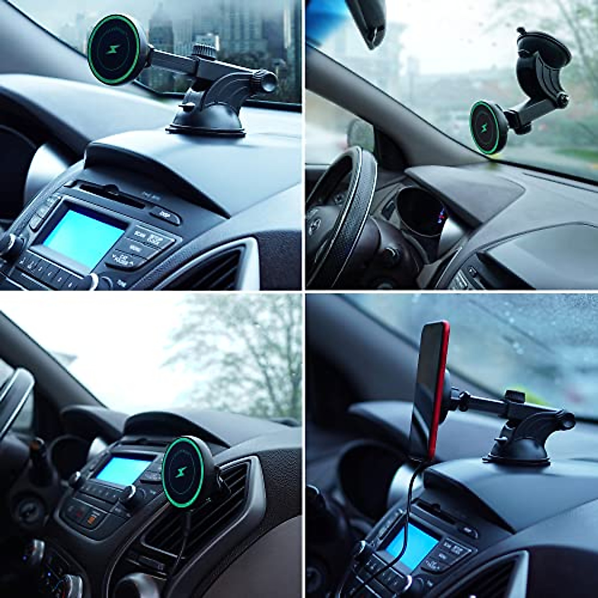 KLEVERIDE - Magnetic Wireless Charger Car Mount/Phone Holder with Flexible Angle, Fast Charging, Strong Magnet, Mounted on Dashboard/Windshield/Air Vent, Compatible with MagSafe iPhone 12/13/14 Series