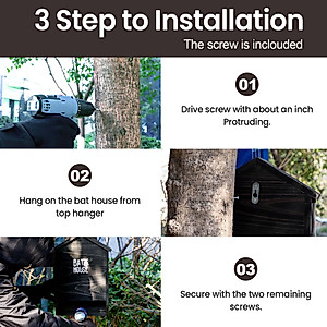 Bat Houses for Outdoors - 15" Big Bat Box 2 Chamber Cedar Wood Bat Houses for Outside & Tree - Perfectly Designed to Attract Bats - Easy to Land and Roost (Black)