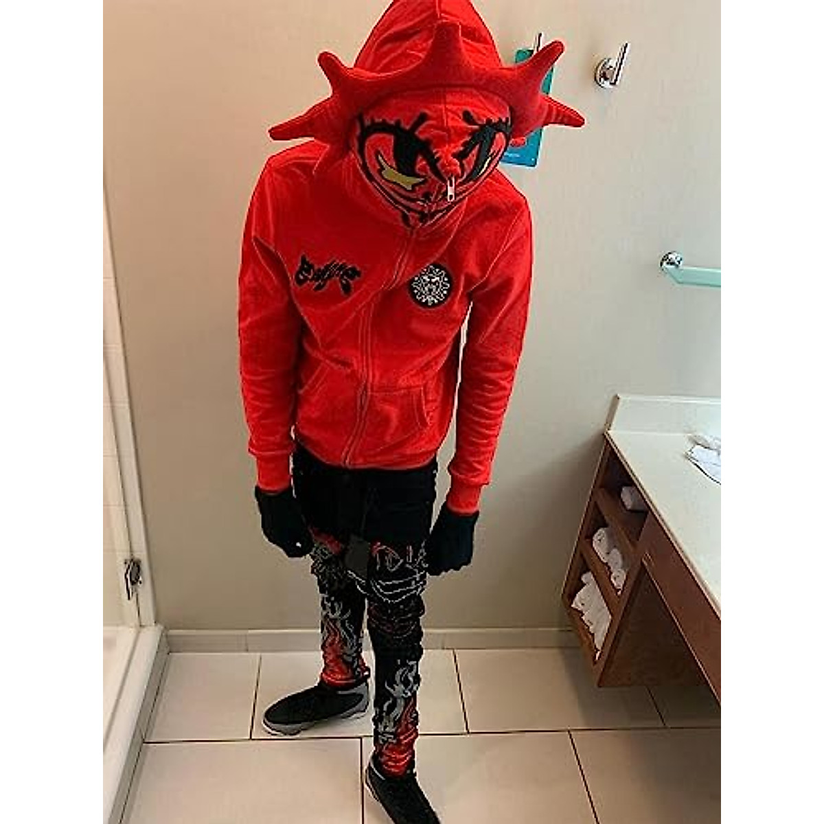 Sunwittafy Y2k Hoodie Men Women Black Rhinestone Full Zip Up Hoodie Over Face Oversized Sweatshirt Trendy Streetwear