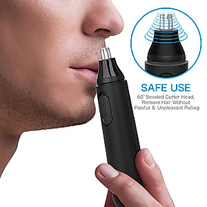 Nose and Ear Hair Trimmer, Professional Painless Nose Hair Remover for Men and Women, Battery-Operated, Waterproof Stainless Steel Head, Dual Edge Blades, Mute Motor, Cleaning Brush