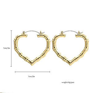 3 Pairs Gold Tone Large Bamboo Style Hoop Earrings for Women Round Circle Statement Hip-Hop Earrings-heart